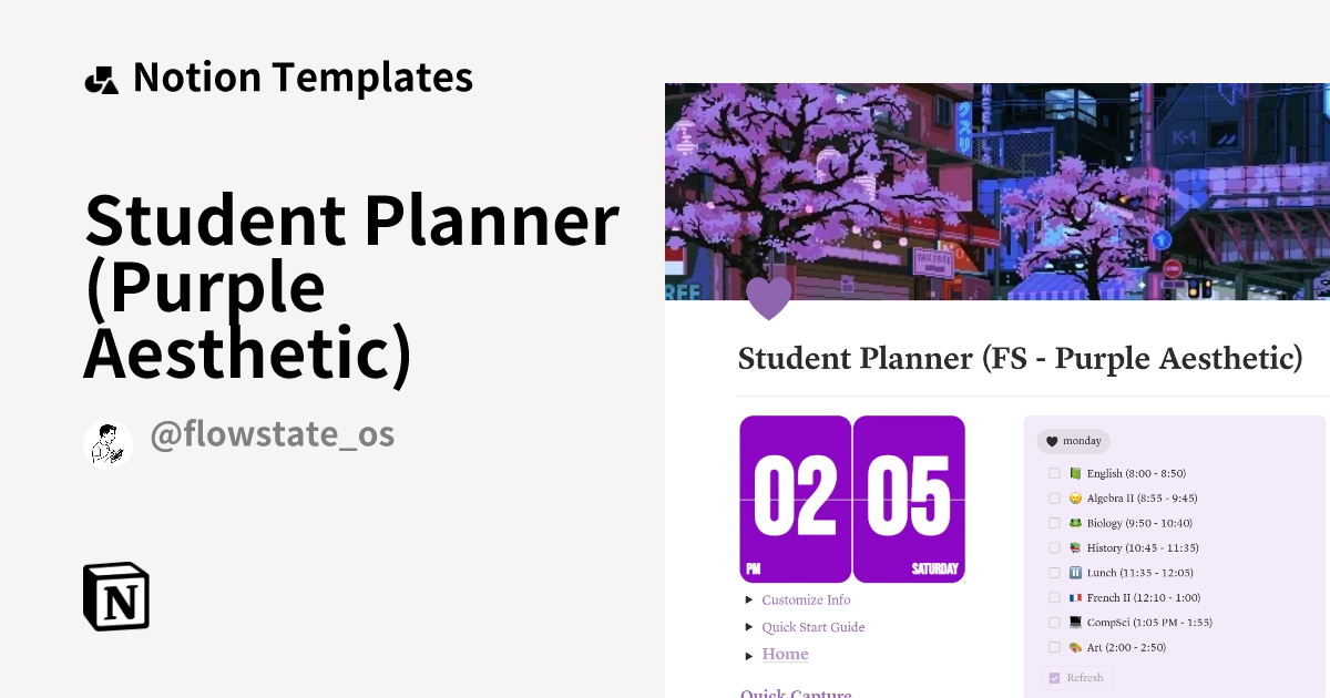 Student Planner (Purple Aesthetic) Template by FlowState | Notion Marketplace