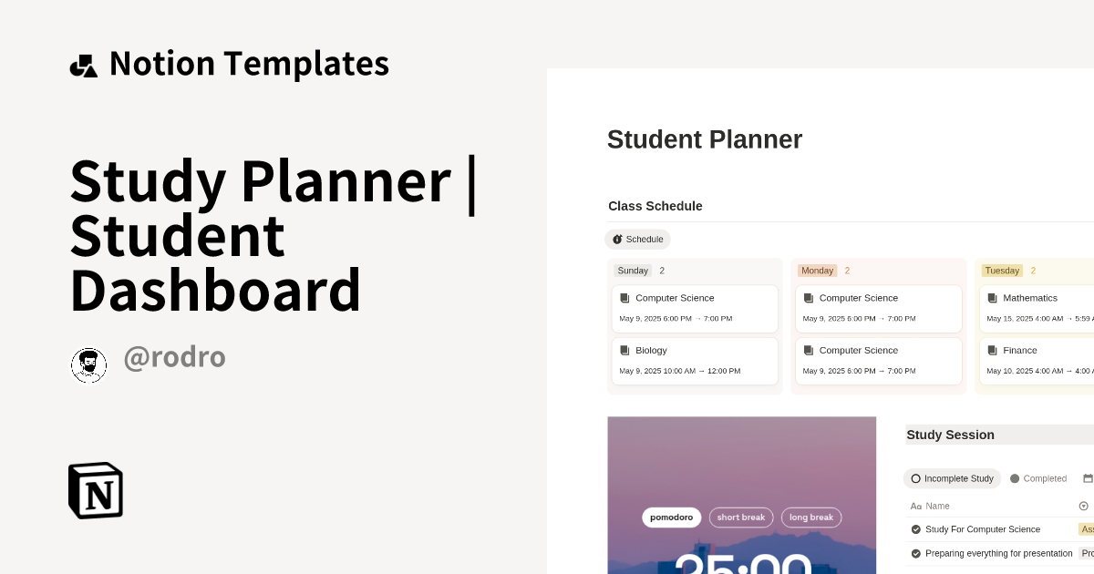Study Planner | Student Dashboard Template | Notion Marketplace
