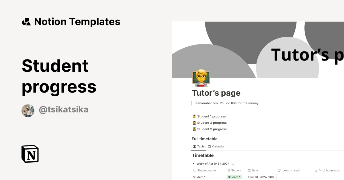 Student Progress Template Notion Marketplace