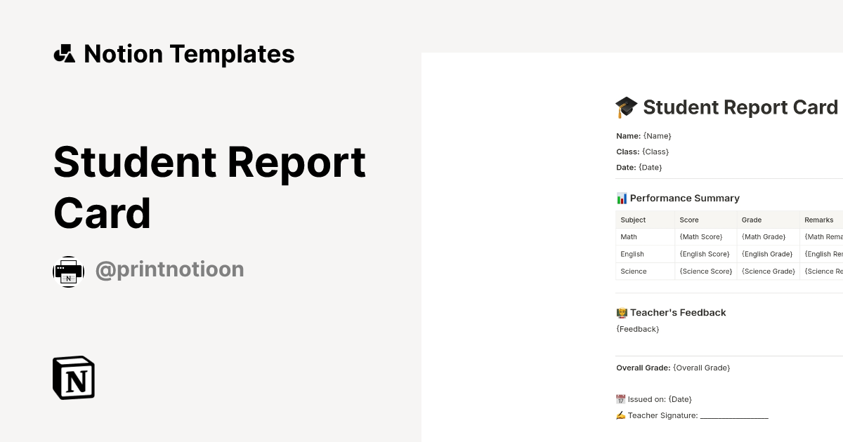 Student Report Card Template by Print Notioon | Notion Marketplace