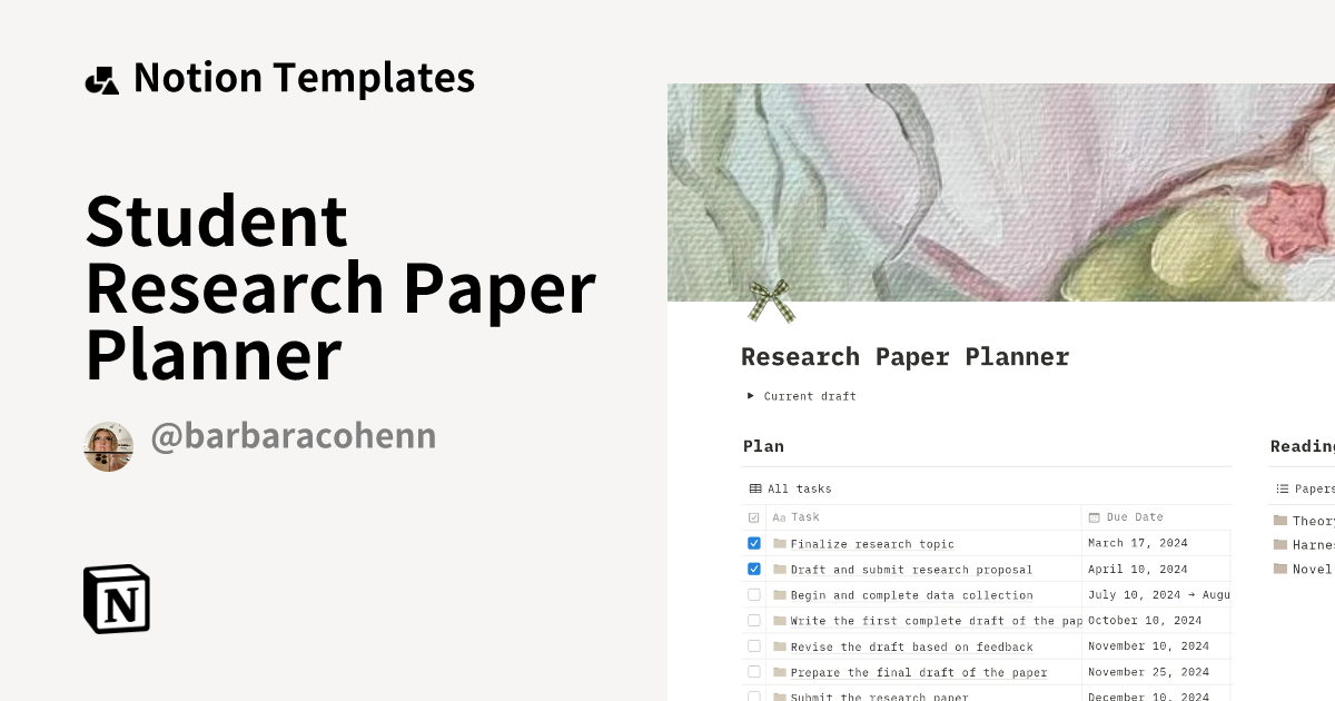 Student Research Paper Planner Template by Bárbara cohen | Notion ...