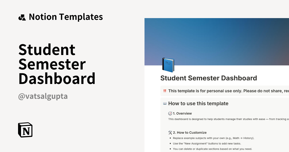 Student Semester Dashboard Template | Notion Marketplace