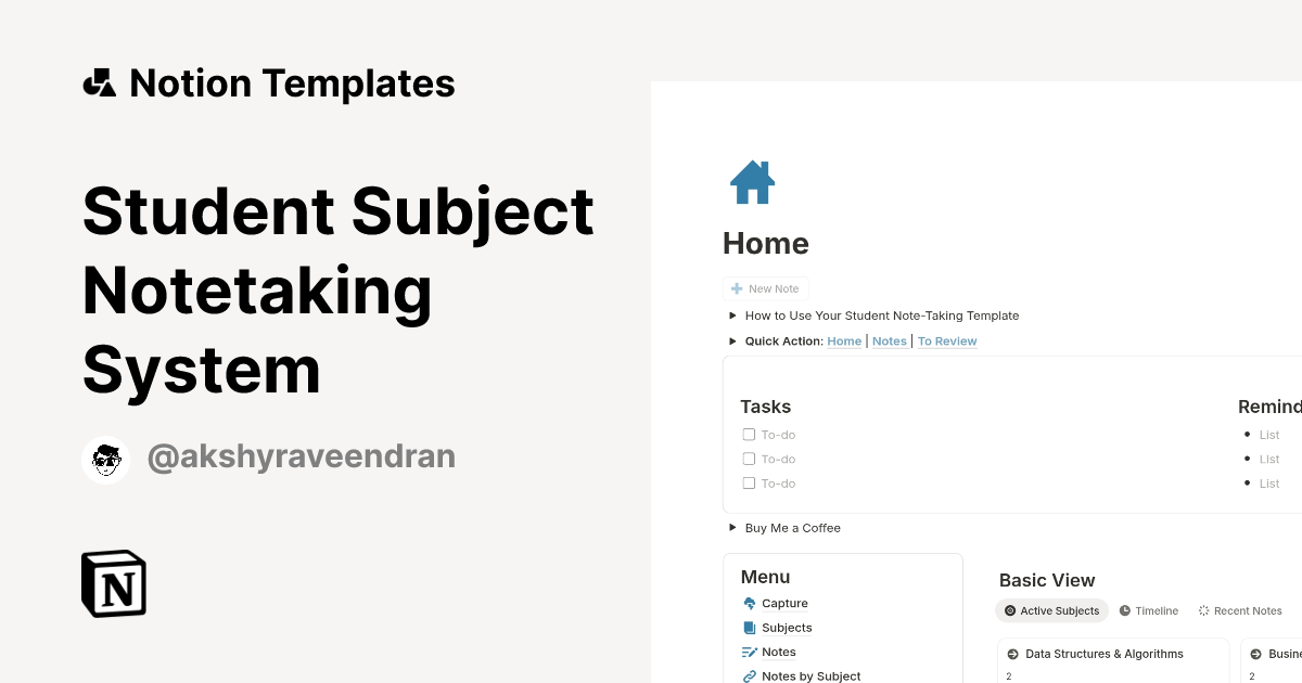 Student Subject Notetaking System Template | Notion Marketplace
