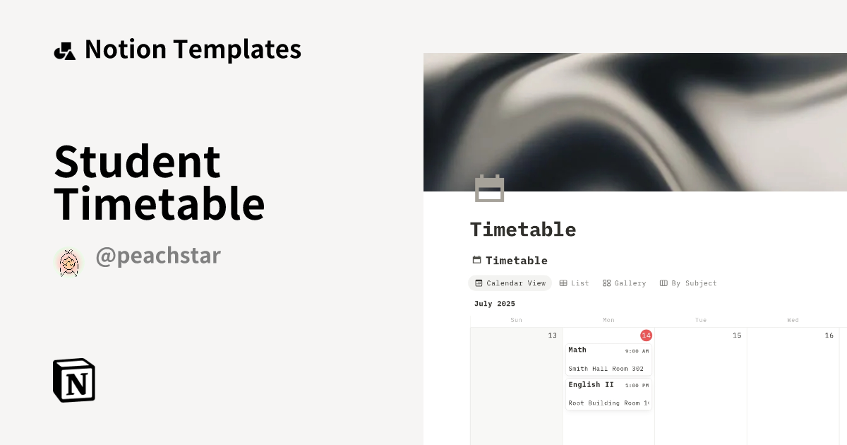 Student Timetable Template by PeachStar | Notion Marketplace