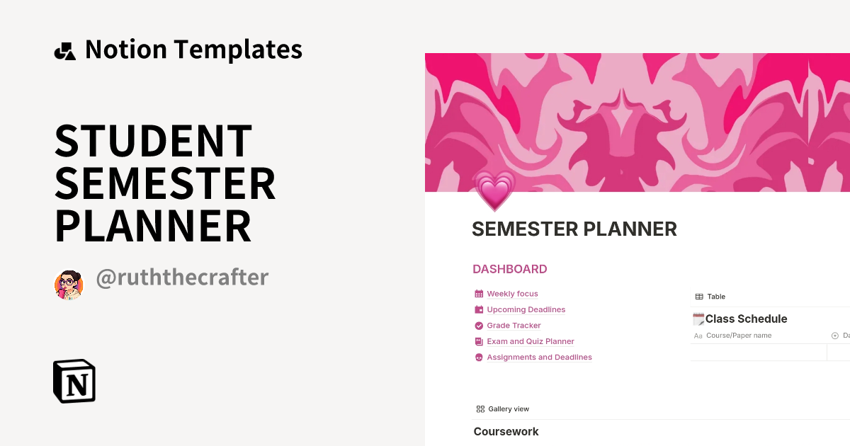 STUDENT SEMESTER PLANNER Template | Notion Marketplace