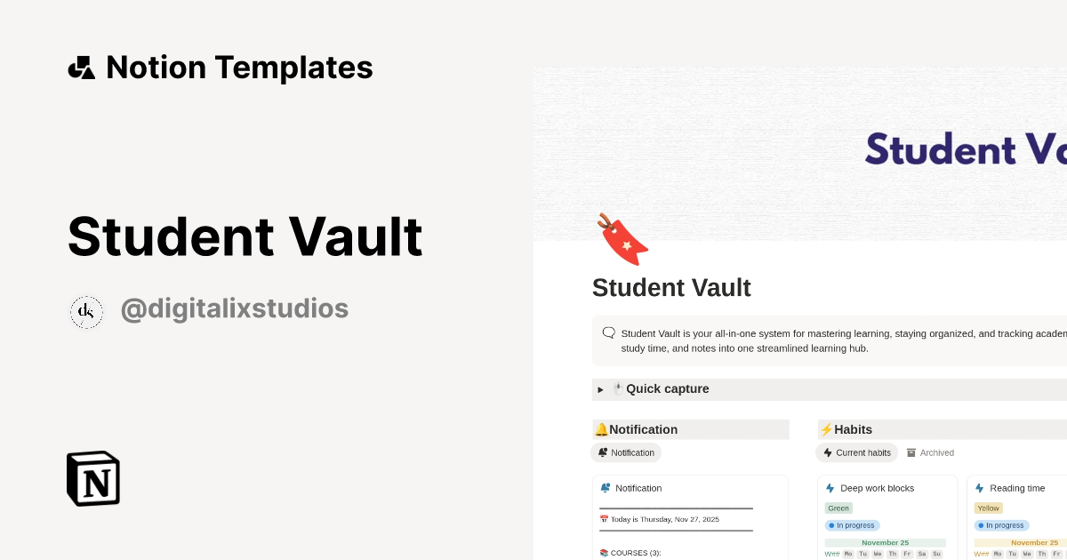 Student Vault Template by Digitalix | Notion Marketplace