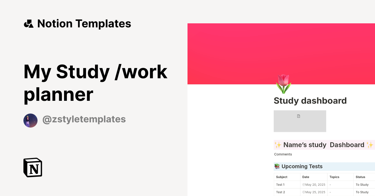 My Study /work planner Template by ZAK | Notion Marketplace