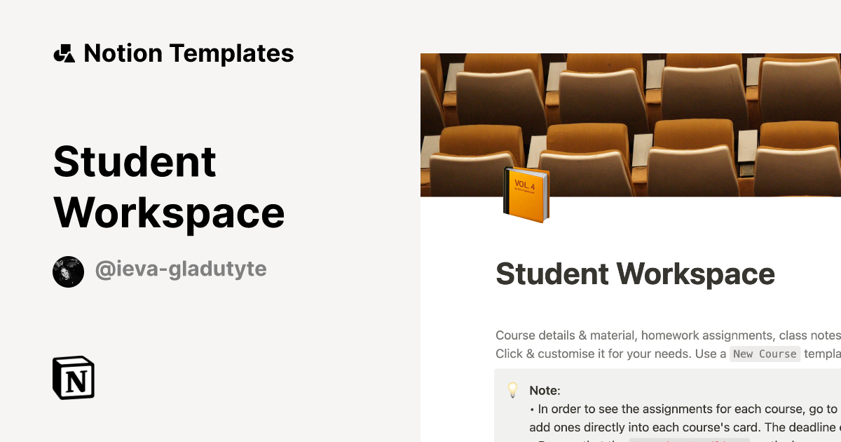 Student Workspace Template by Ieva Gladutyte | Notion Marketplace