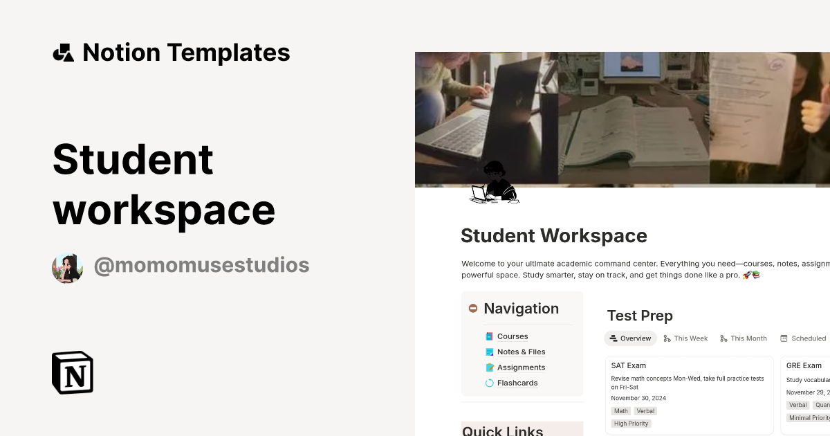 Student workspace Template | Notion Marketplace