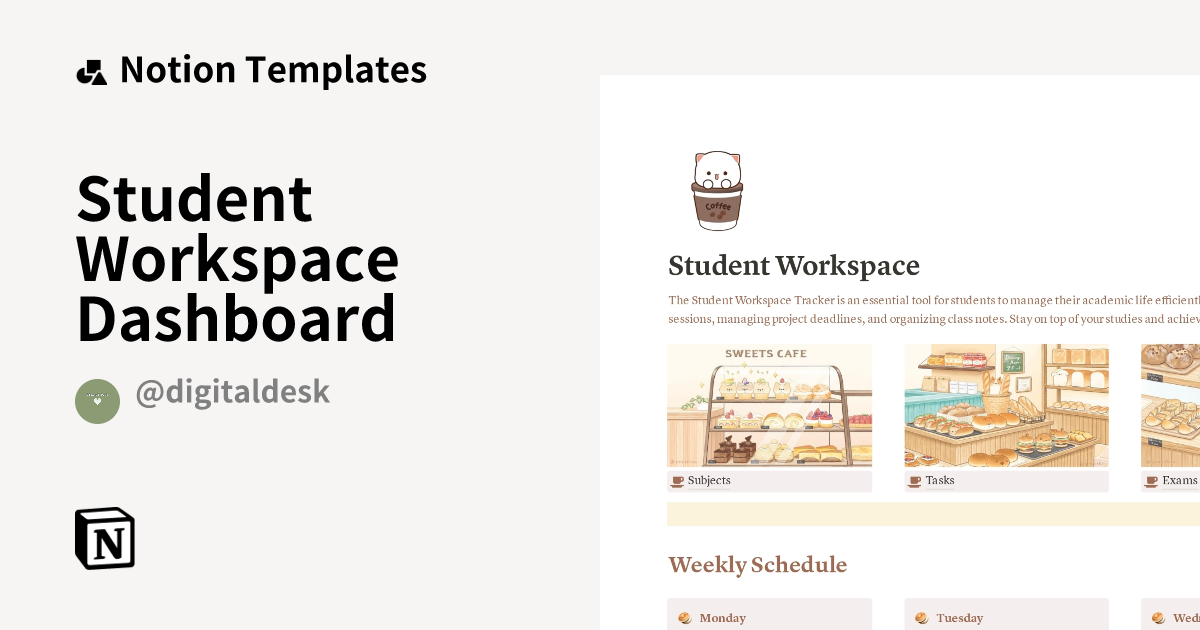 Student Workspace Dashboard Template by Digital Desk | Notion Marketplace