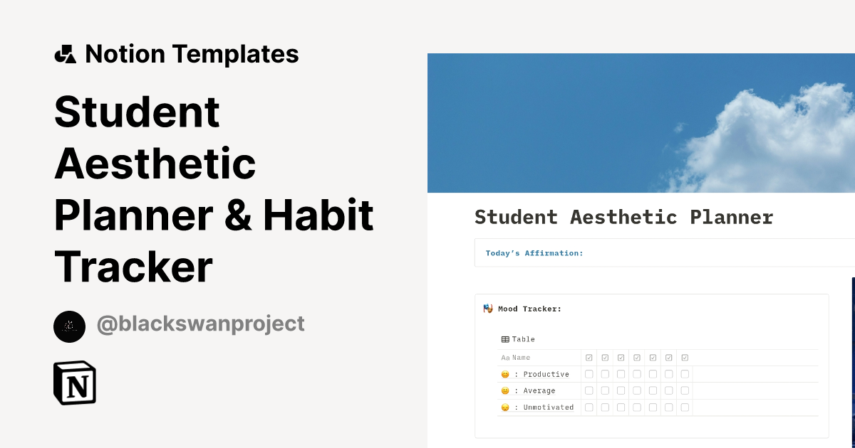 Student Aesthetic Planner & Habit Tracker Template by The Black Swan ...