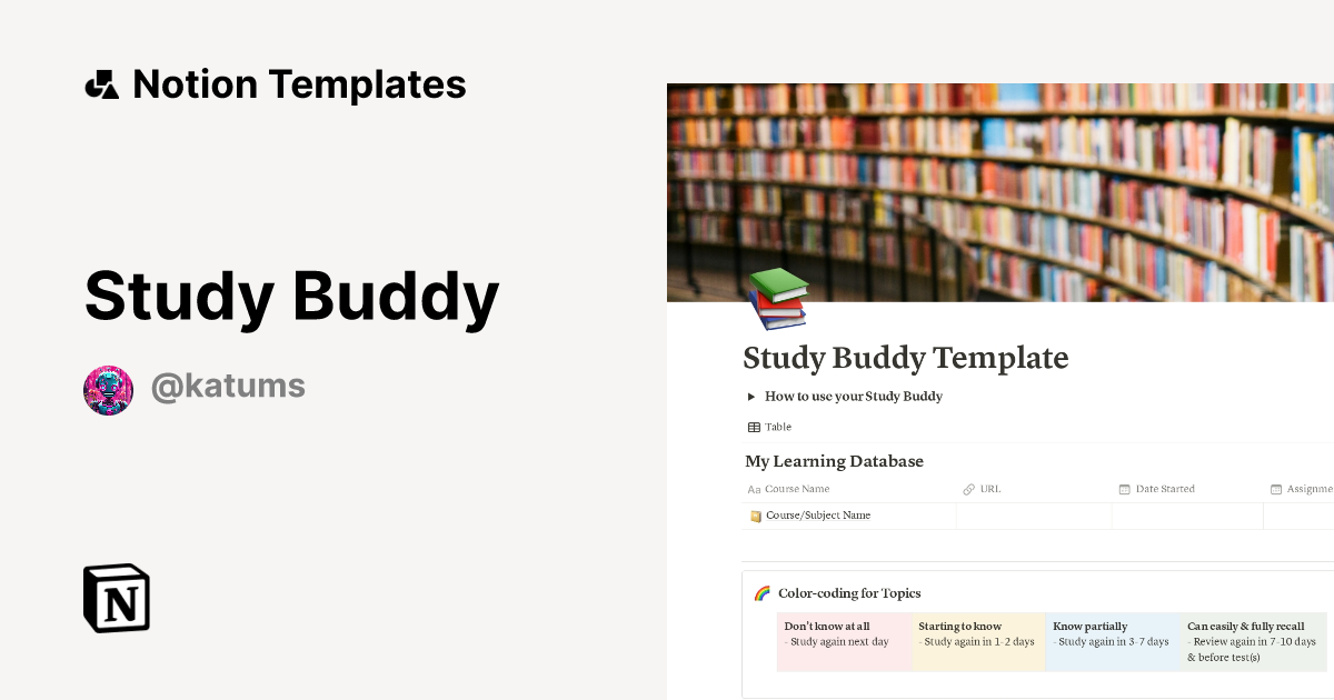 Study Buddy Template by Katums | Notion Marketplace