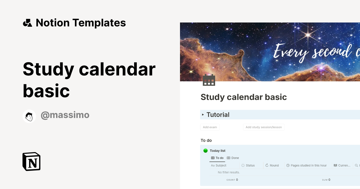 Study calendar basic Template by Massimo | Notion Marketplace