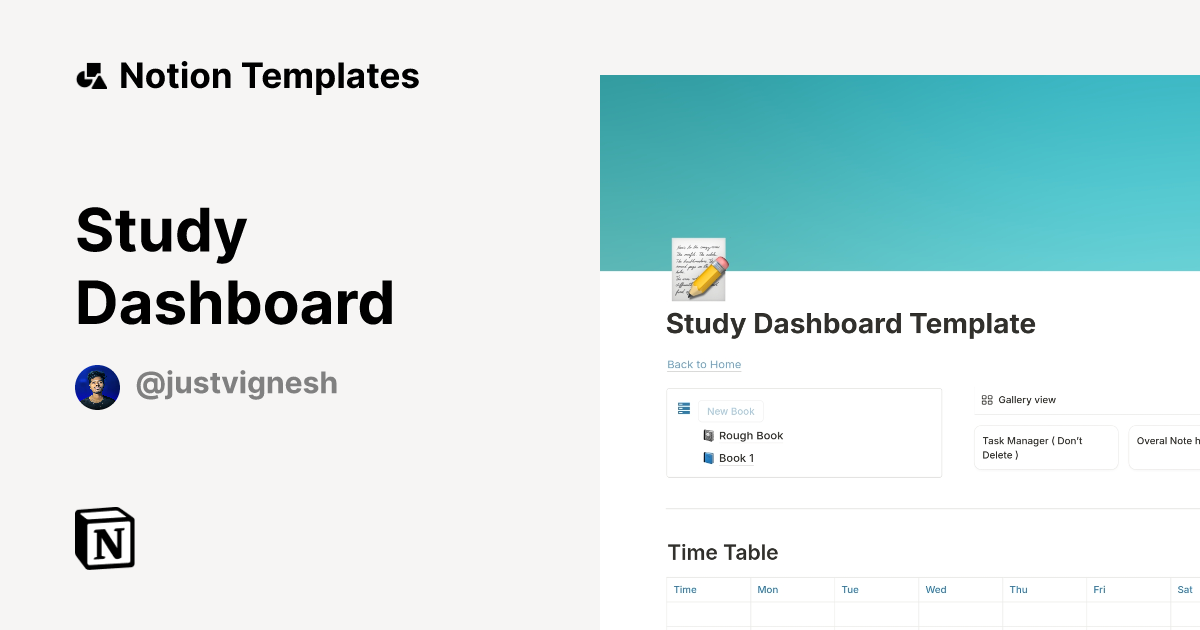 Study Dashboard Template by Vignesh R | Notion Marketplace