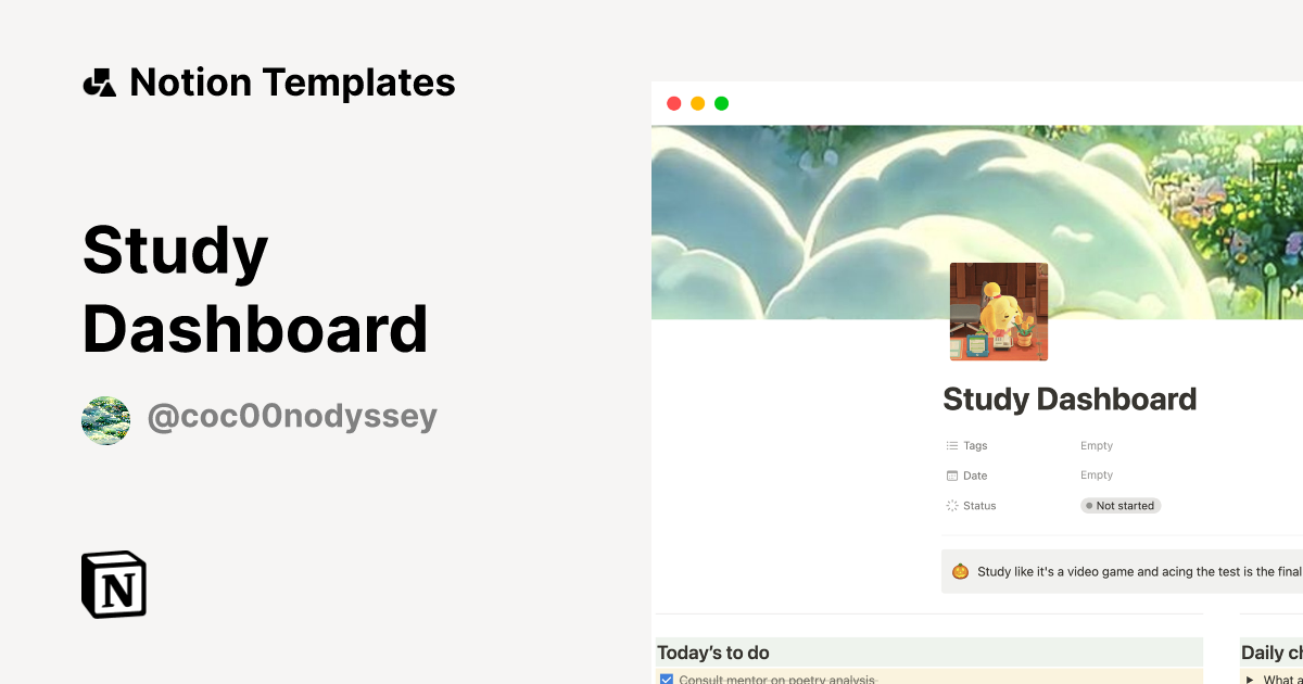 Study Dashboard Template by coc00n_odyssey_ | Notion Marketplace