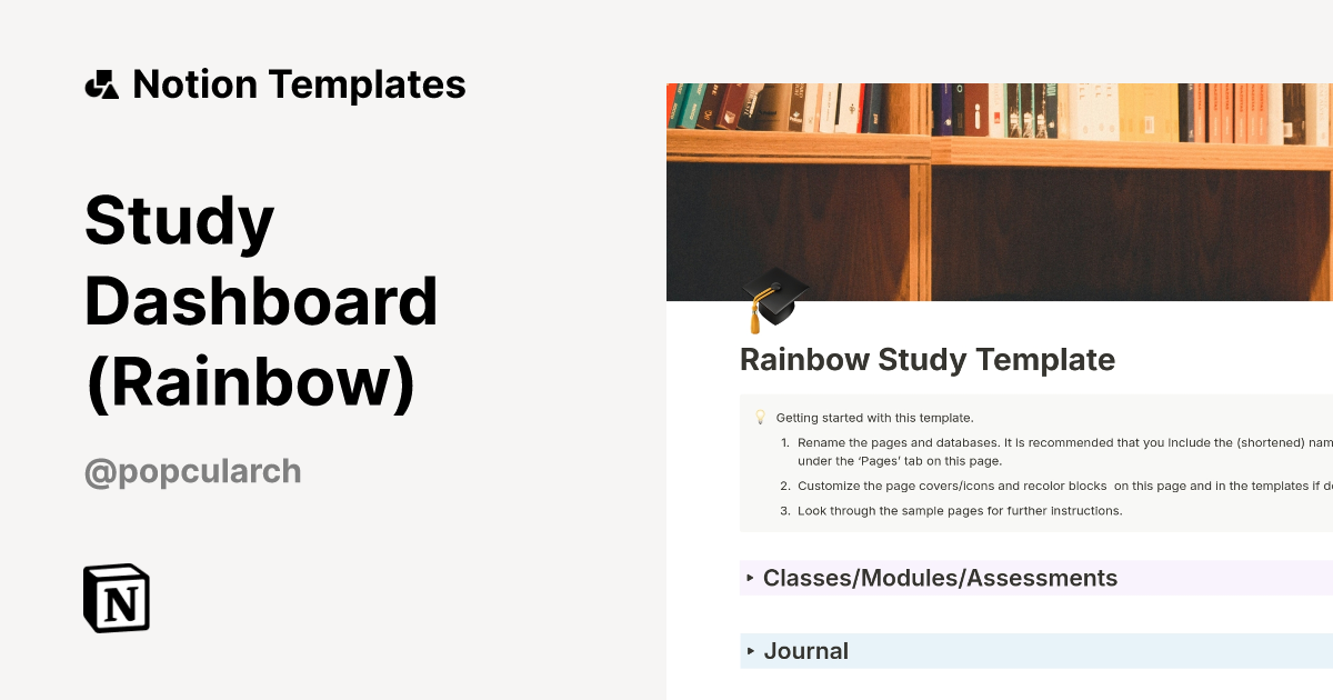 Study Dashboard (Rainbow) Template | Notion Marketplace