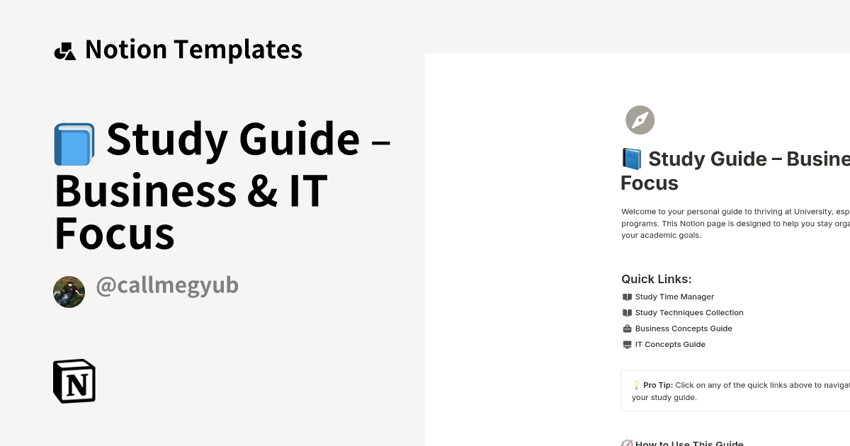 📘 Study Guide – Business & IT Focus Template by callmegyub | Notion Marketplace