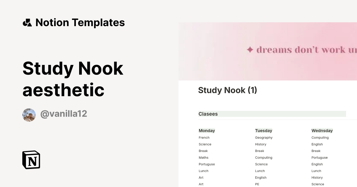 Study Nook aesthetic Template | Notion Marketplace
