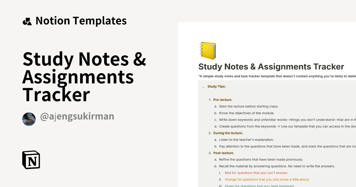 Study Notes & Assignments Tracker Template | Notion Marketplace