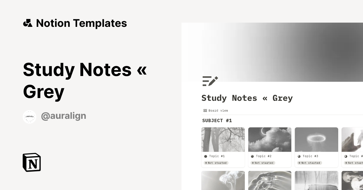 Study Notes « Grey Template by Auralign Templates | Notion Marketplace