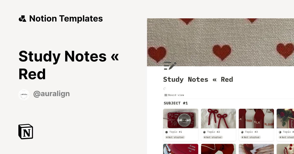 Study Notes « Red Template by Auralign Templates | Notion Marketplace