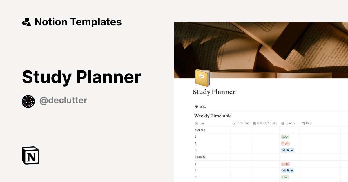 Study Planner Template by Declutter | Notion Marketplace