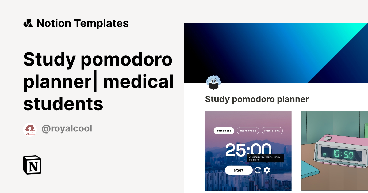 Study pomodoro planner| medical students Template by Royalcool | Notion Marketplace