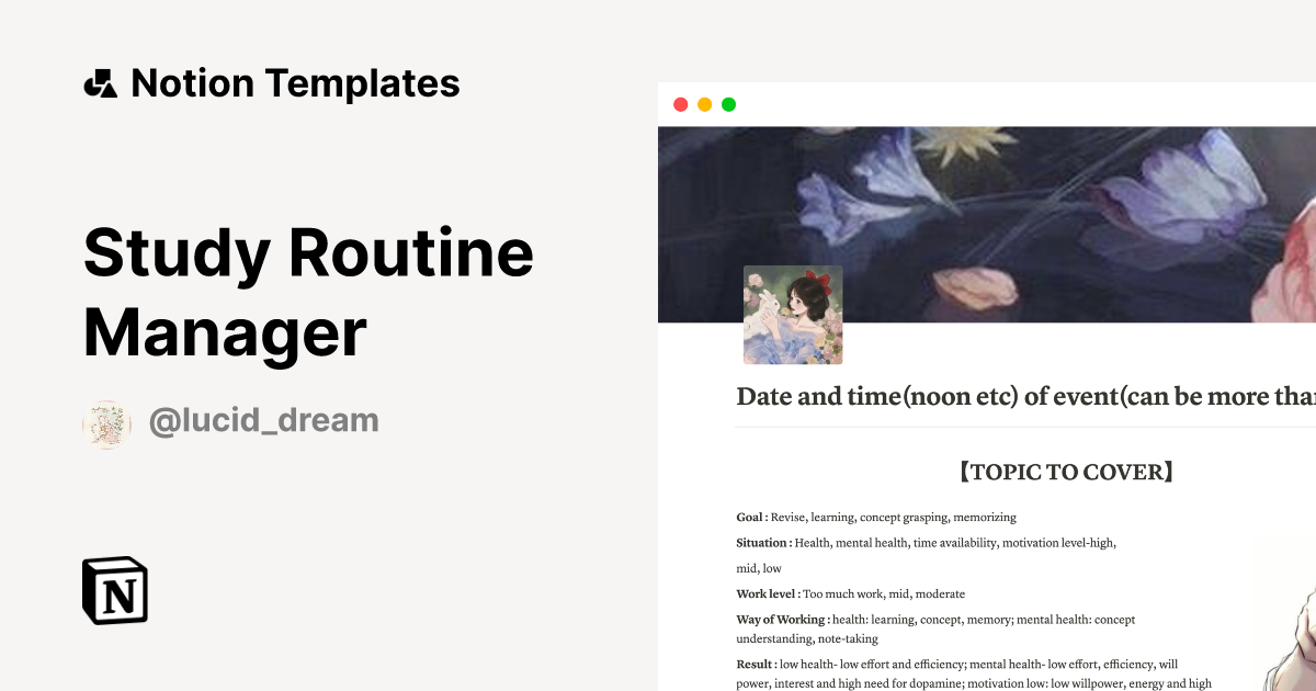 Study Routine Manager Template | Notion Marketplace