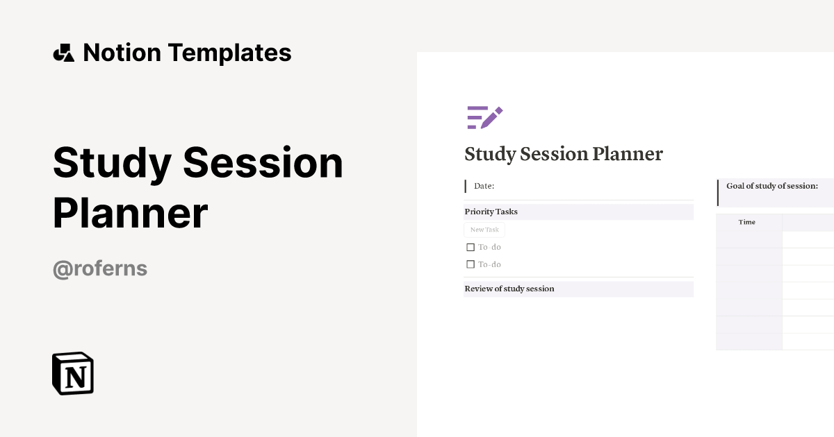 Study Session Planner Template by RoFerns | Notion Marketplace