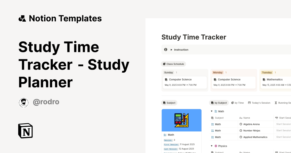 Study Time Tracker - Study Planner Template | Notion Marketplace