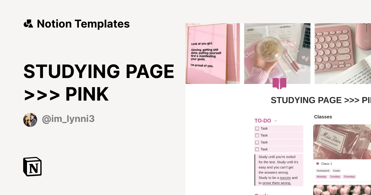 STUDYING PAGE >>> PINK Template by im_Lynni3 | Notion Marketplace