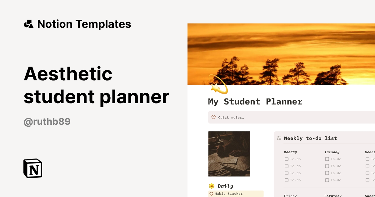 Aesthetic student planner Template by Ruth | Notion Marketplace