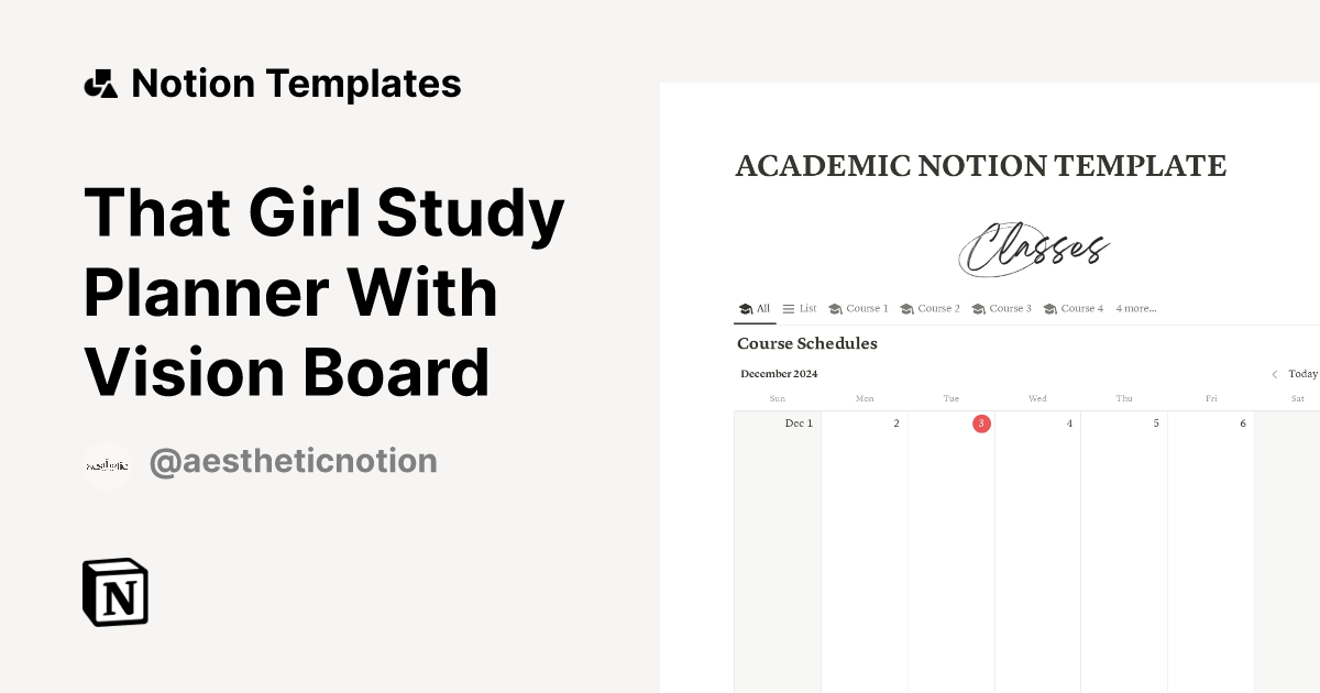 That Girl Study Planner With Vision Board Template | Notion Marketplace