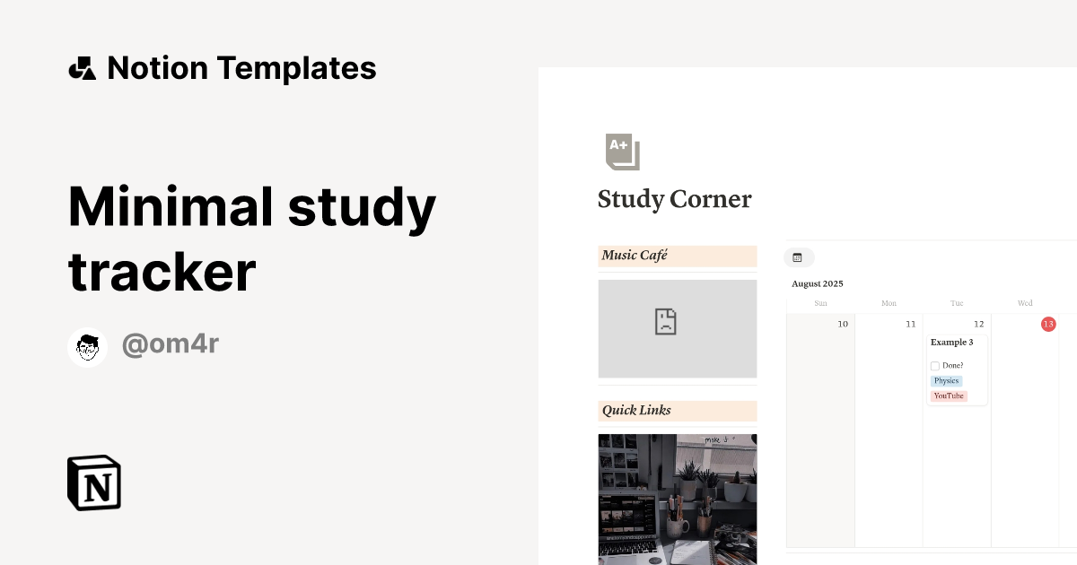 Minimal study tracker Template by Omar | Notion Marketplace