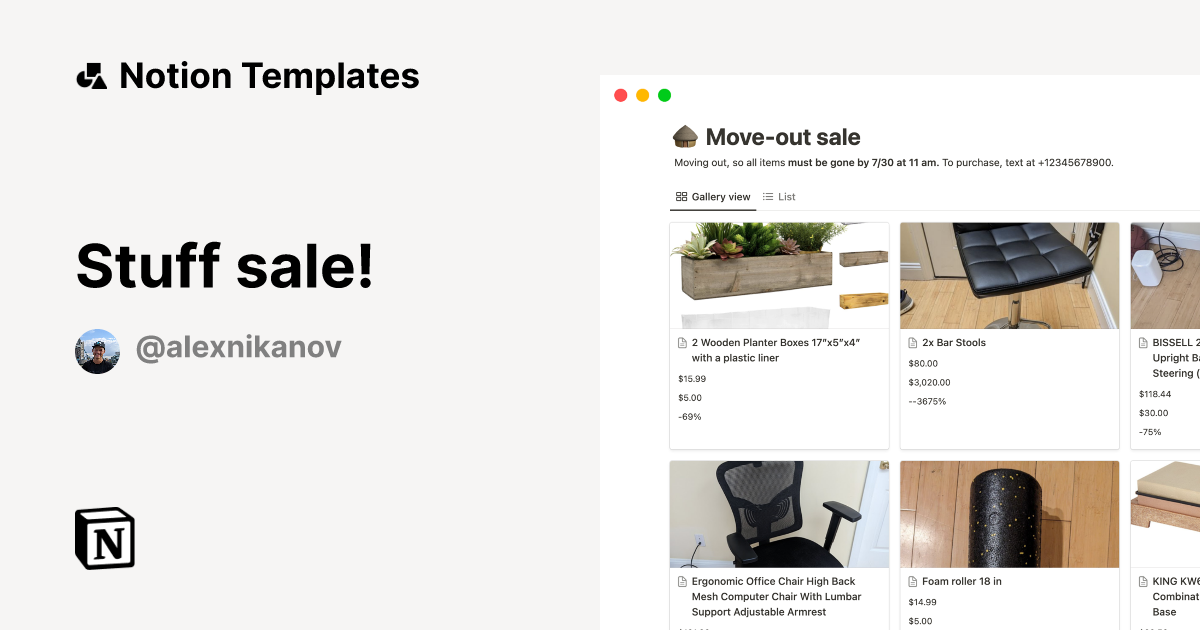 Stuff sale! Template by Alex Nikanov | Notion Marketplace