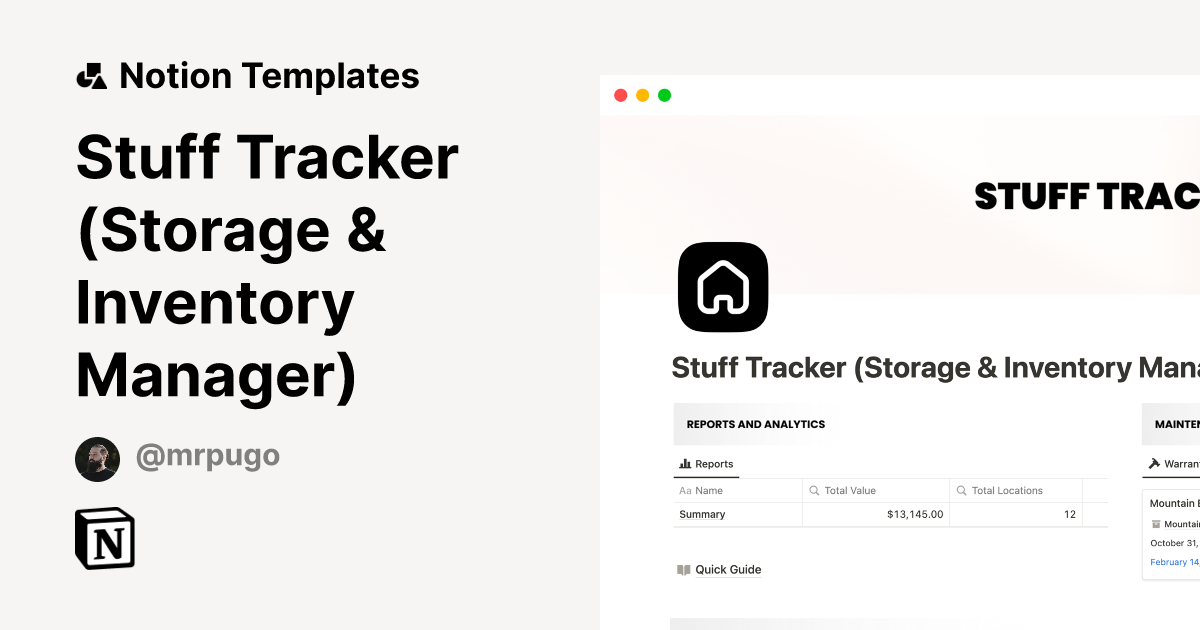 Stuff Tracker (Storage & Inventory Manager) Template by mrpugo | Notion Marketplace