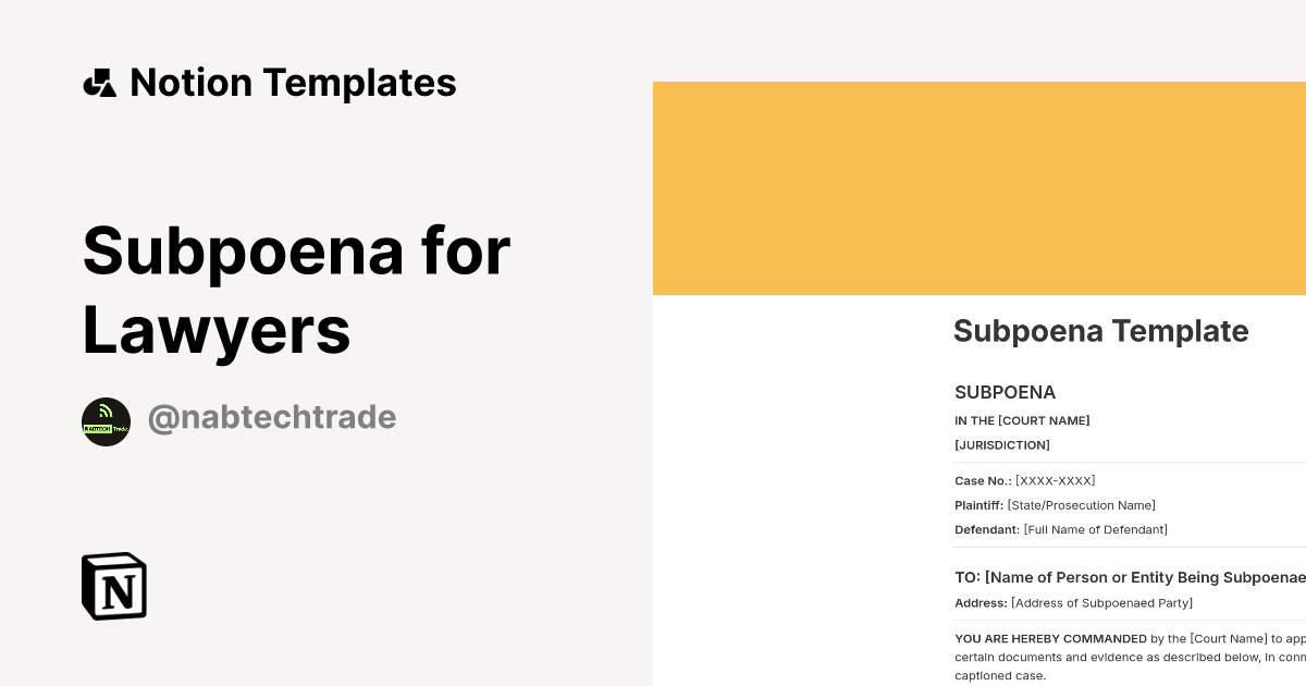 Subpoena for Lawyers Template by NabTechTrade | Notion Marketplace