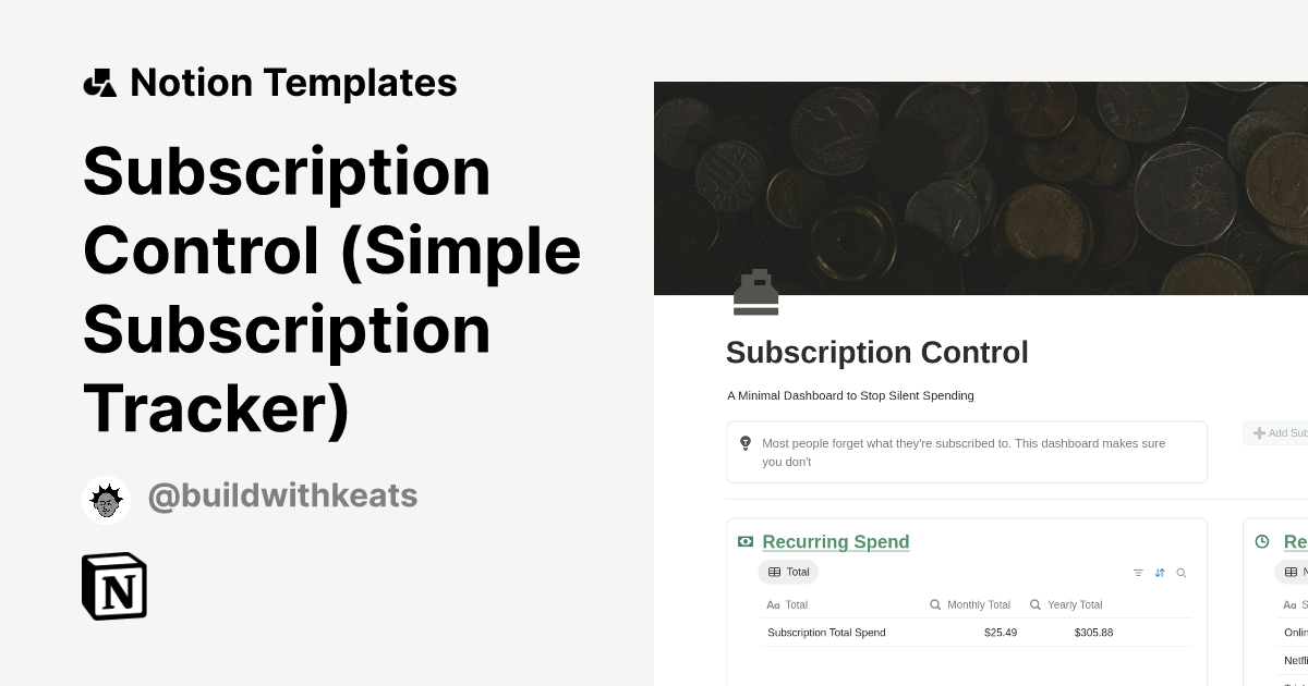 Subscription Control (Simple Subscription Tracker) Template by Keats ...