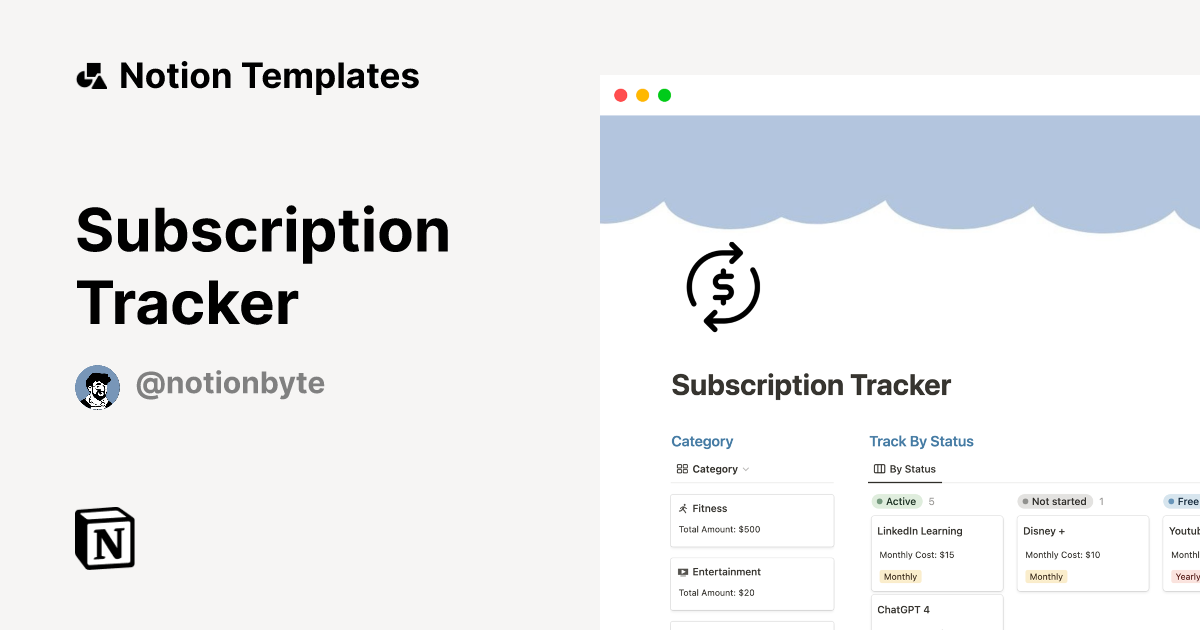Subscription Tracker Template by Notion Byte | Notion Marketplace