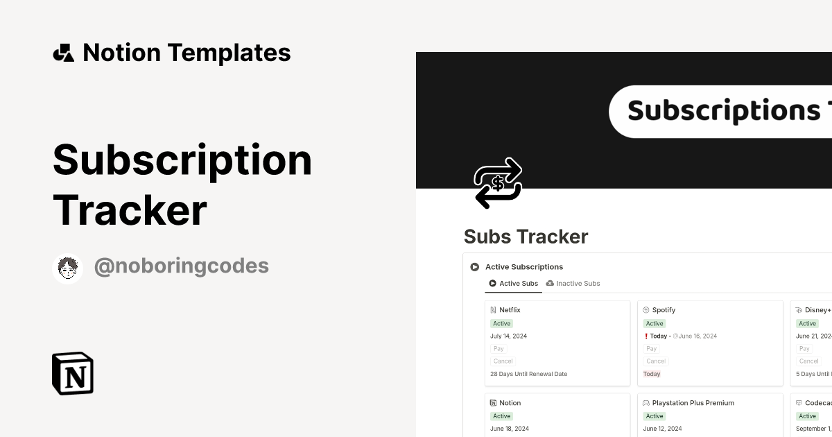 Subscription Tracker Template | Notion Marketplace