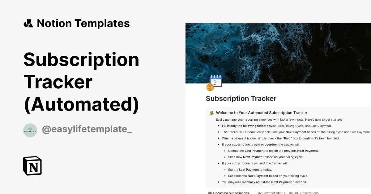 Subscription Tracker (Automated) Template | Notion Marketplace
