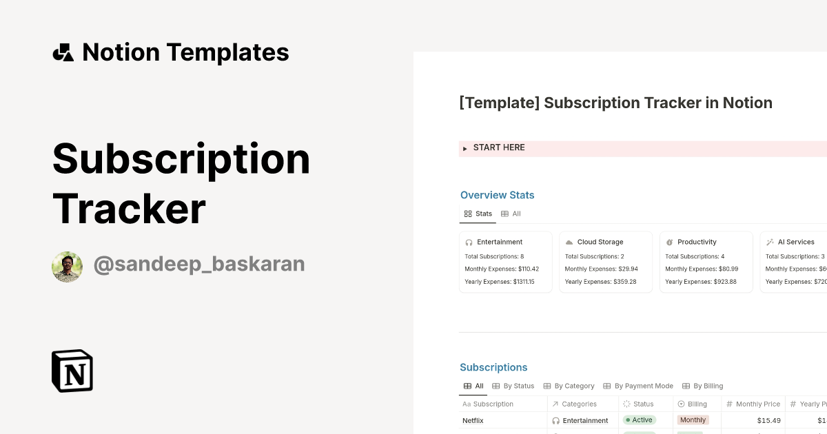 Subscription Tracker Template | Notion Marketplace