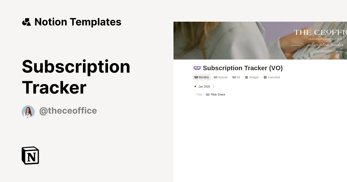 Subscription Tracker Template by the CEOffice | Notion Marketplace