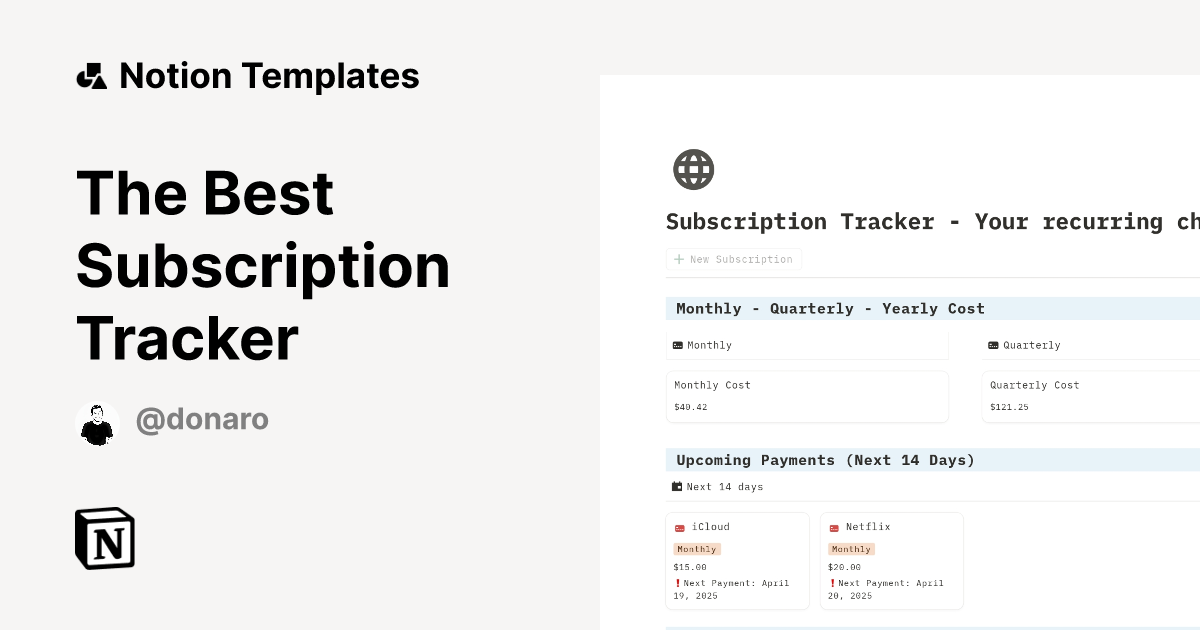 The Best Subscription Tracker Template by Save the Click | Notion ...