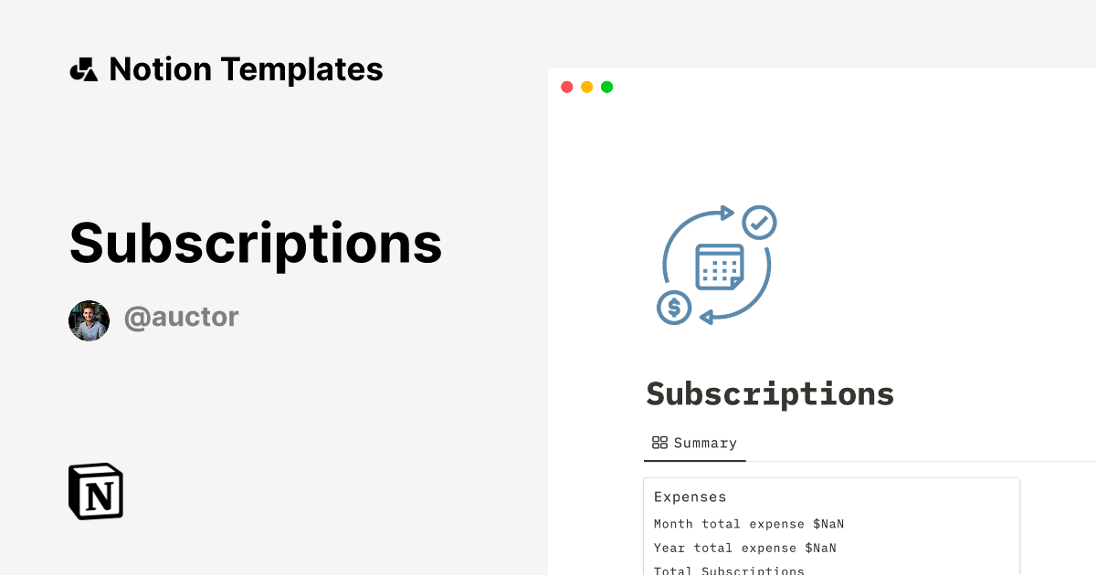 Subscriptions Template by Auctor | Notion Marketplace