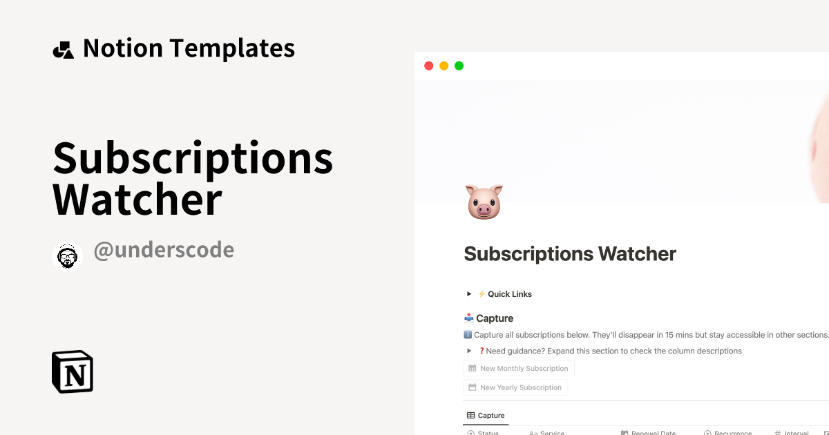 Subscriptions Watcher Template | Notion Marketplace