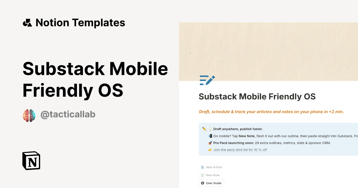 Substack Mobile Friendly OS Template by The Tactical Lab | Notion ...