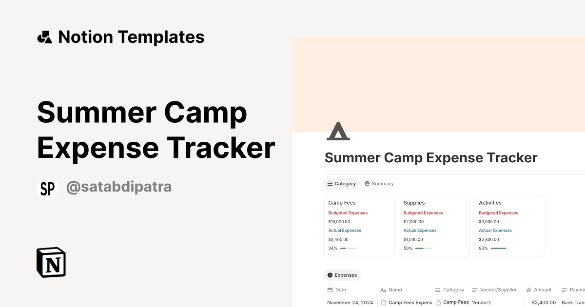 Summer Camp Expense Tracker Template by Satabdi Patra | Notion Marketplace