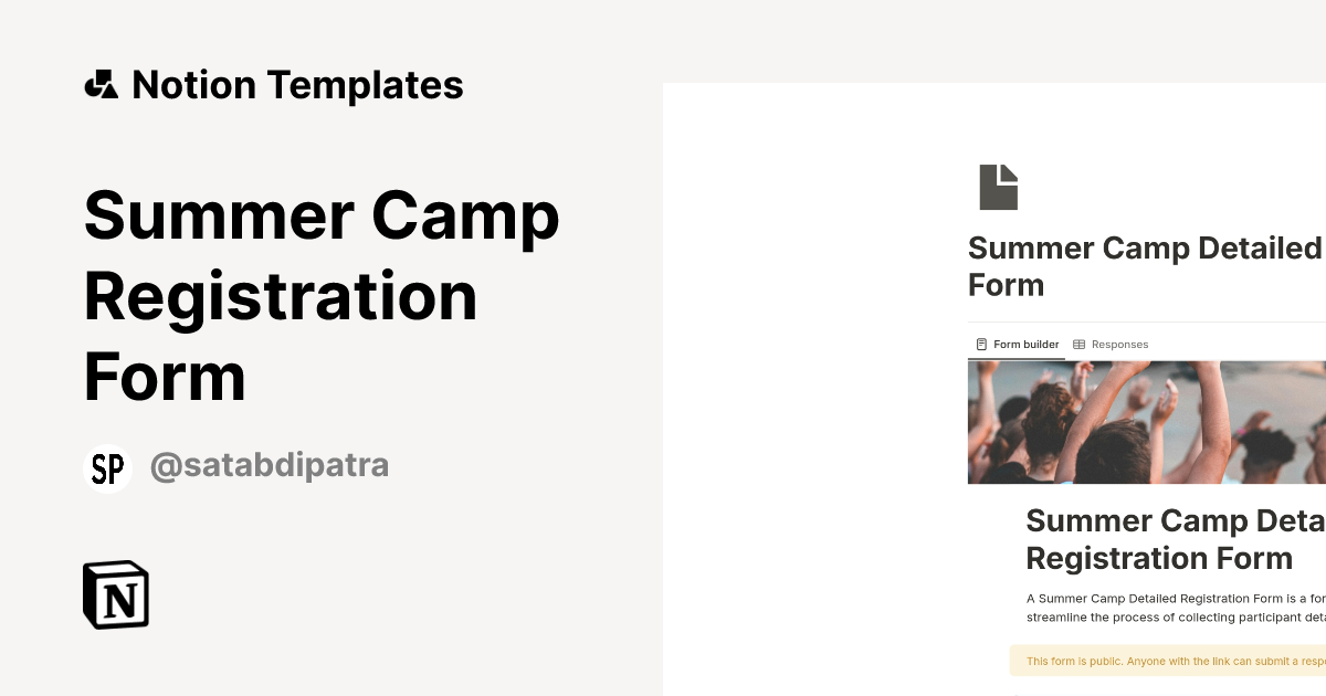 Summer Camp Registration Form Template | Notion Marketplace