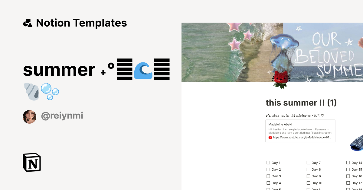 summer ˖°𓇼🌊⋆🐚🫧 Template | Notion Marketplace